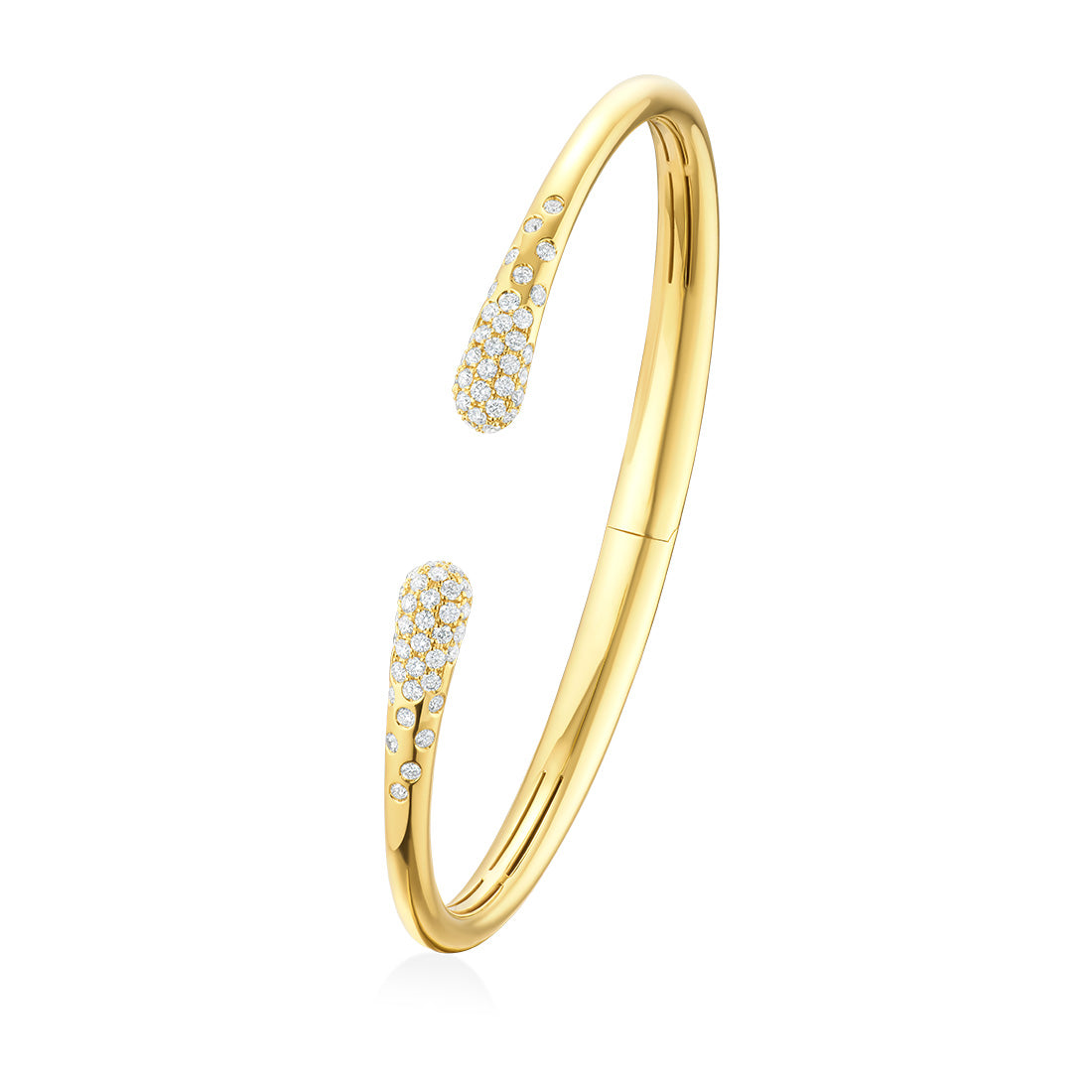 18ct Yellow Gold Rub and Grain Set Round Brilliant Cut Diamond Bangle ...