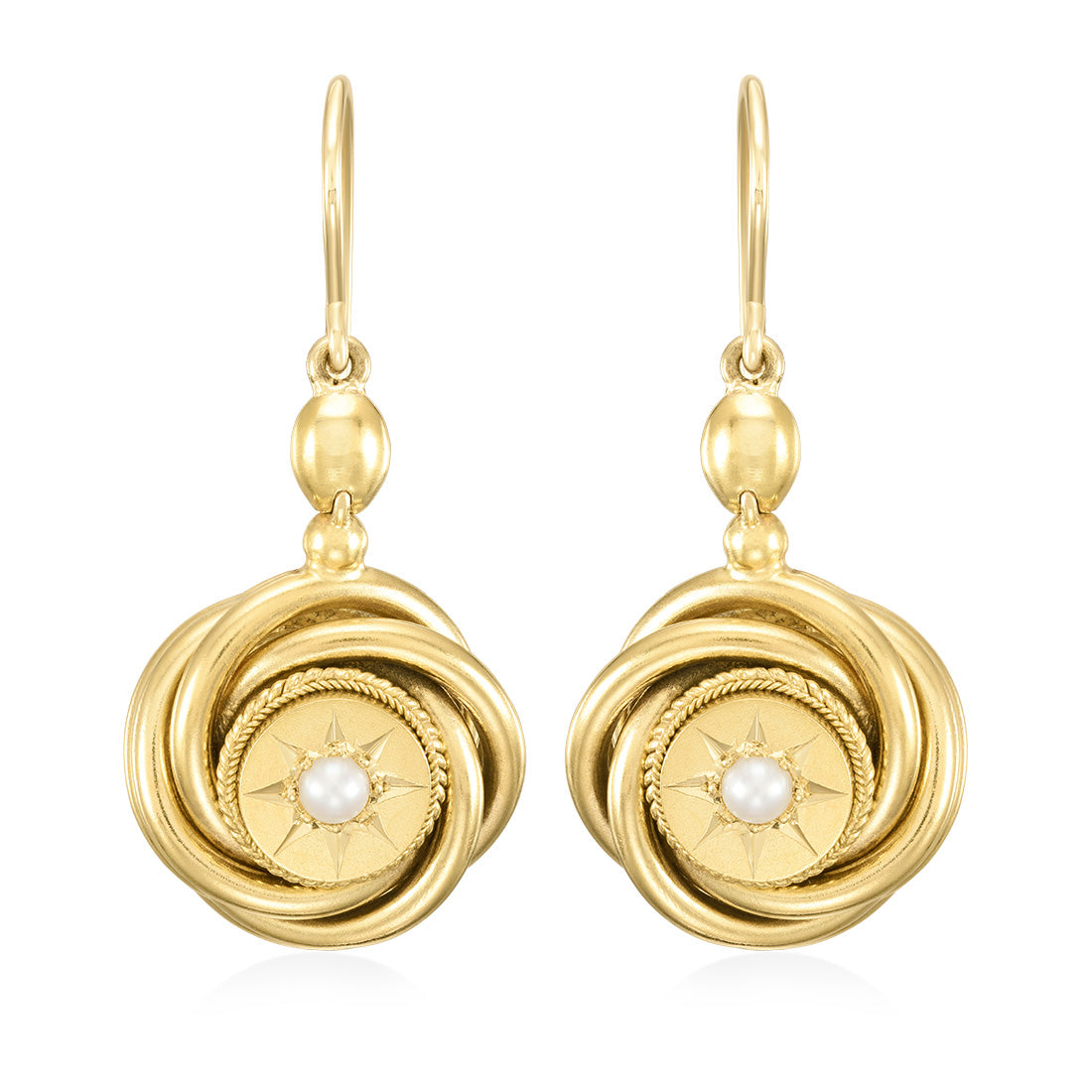Antique Victorian Yellow Gold Pearl Drop Earrings with a Hook Fitting ...