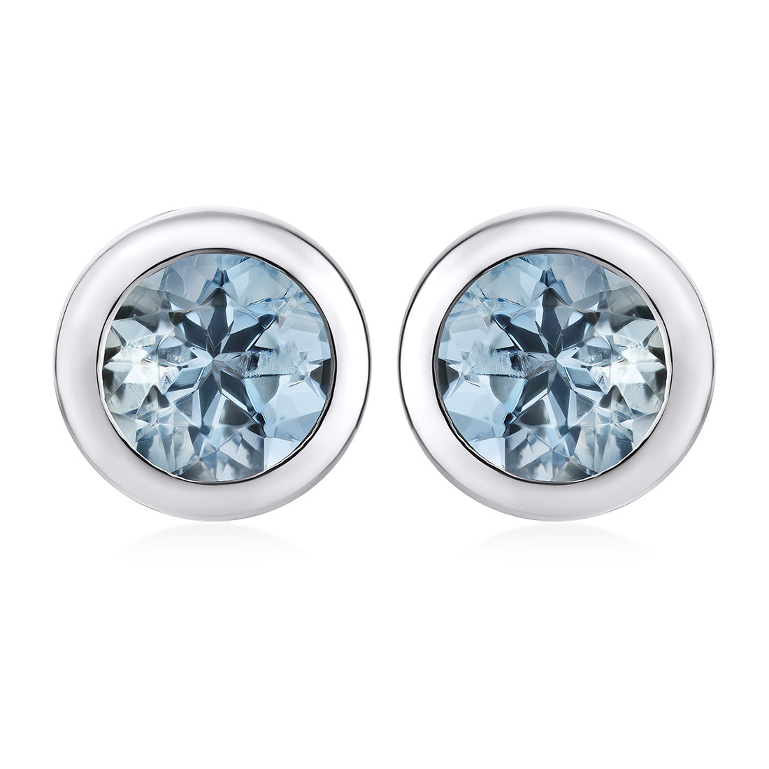 Platinum Rub Set Round Cut Aquamarine Stud Earrings – Mallory