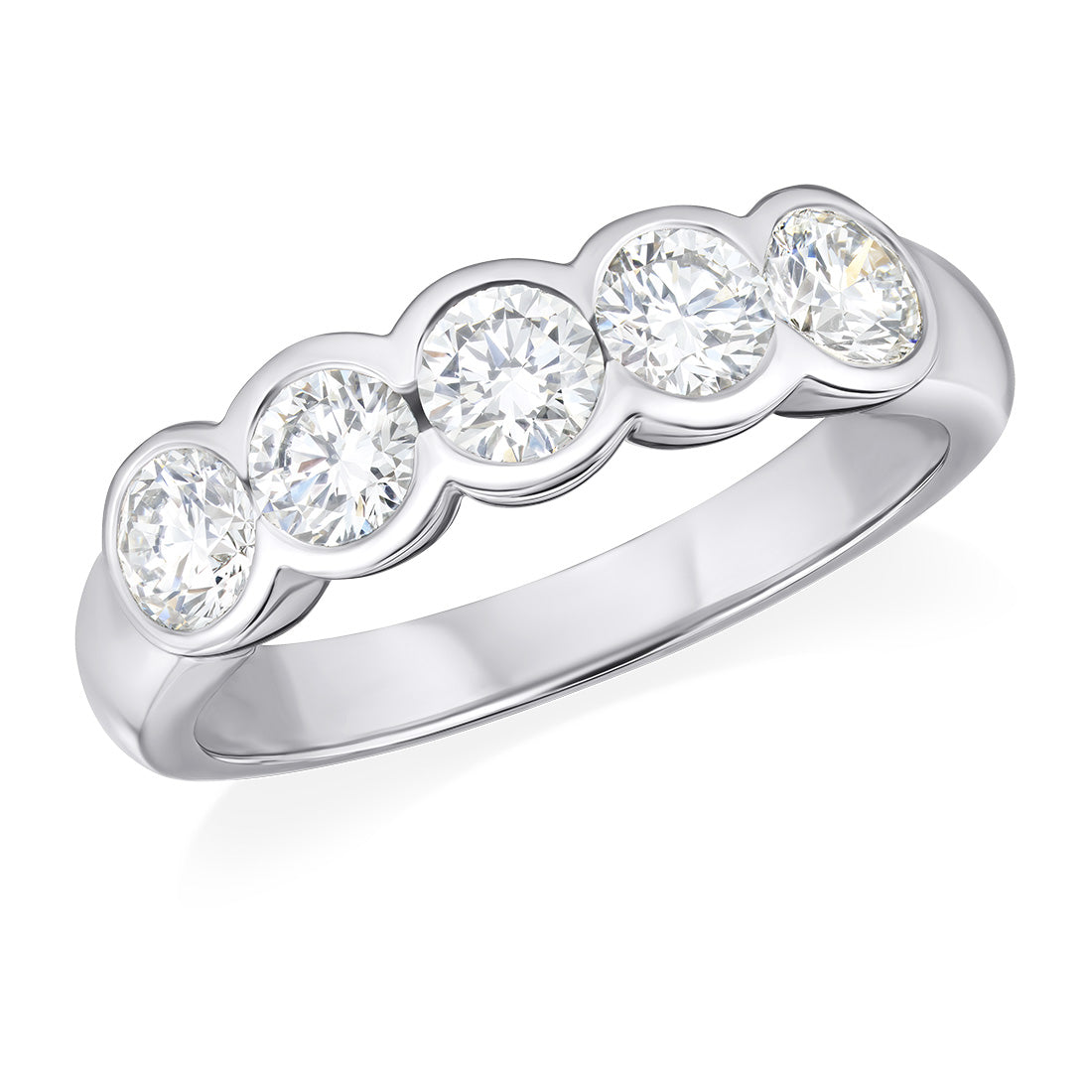Platinum Rub Set Round Brilliant Cut Diamond Half Eternity Ring – Mallory