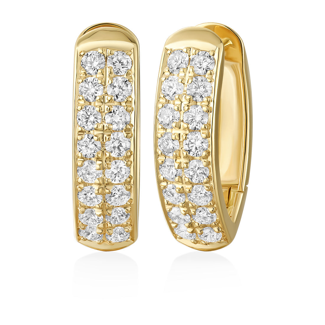 18ct Yellow Gold Polished Grain Set Round Brilliant Cut Diamond Hoop E ...