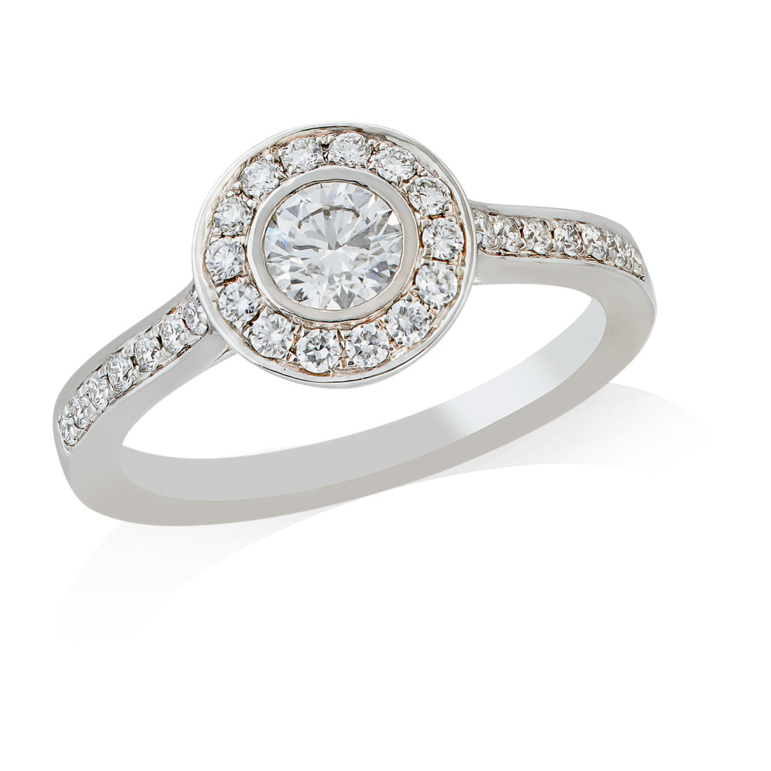 Platinum Rub Set Round Brilliant Cut Diamond and Round Brilliant Cut a ...