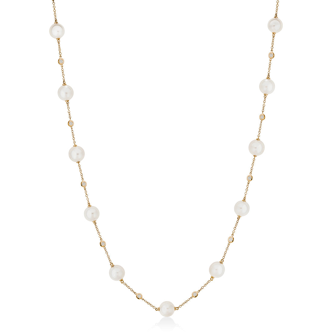18ct Yellow Gold Akoya Cultured Pearl Diamond Chain Necklace – Mallory