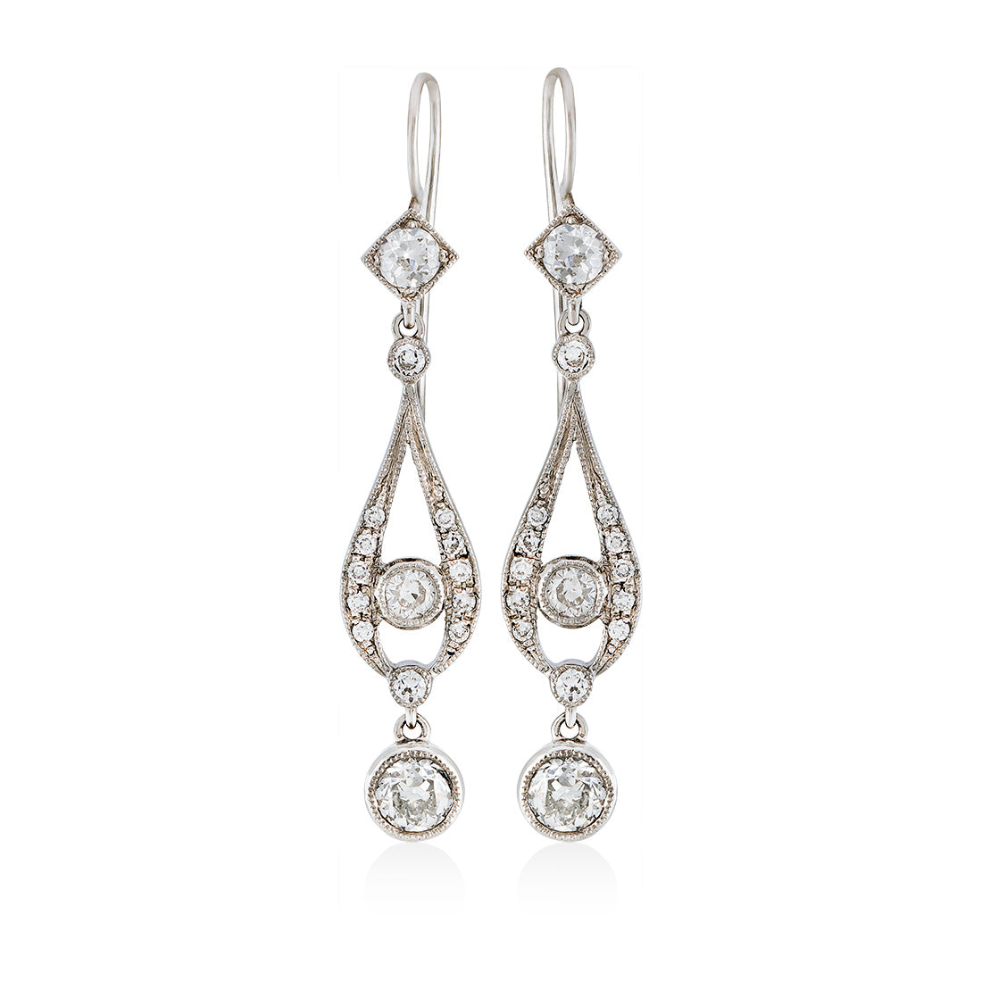 Platinum Milgrain Edge Rub Set Old Cut Diamond Drop Earrings – Mallory