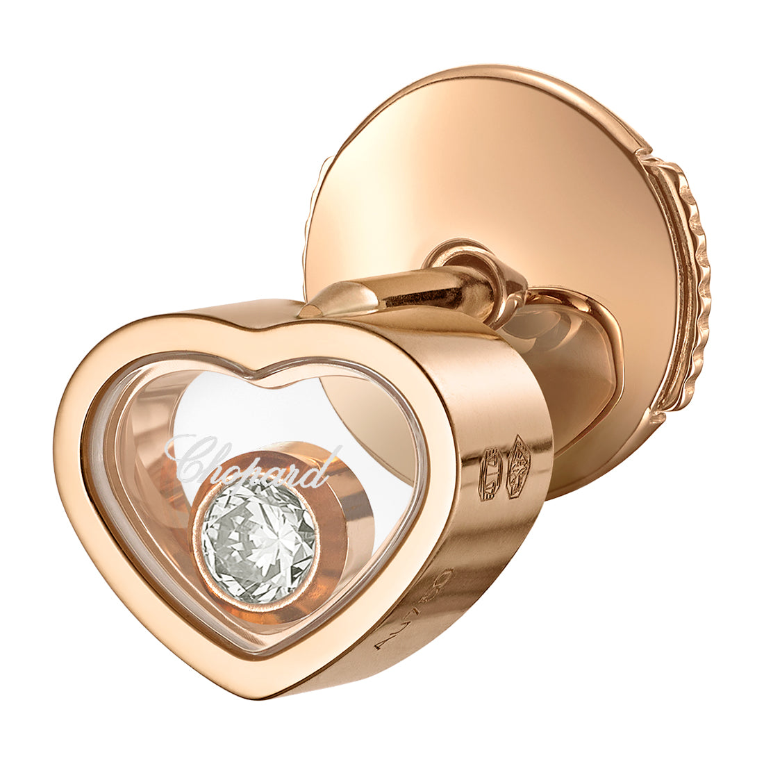 Chopard My Happy Hearts 18ct Rose Gold Diamond Stud Earring (Singular ...